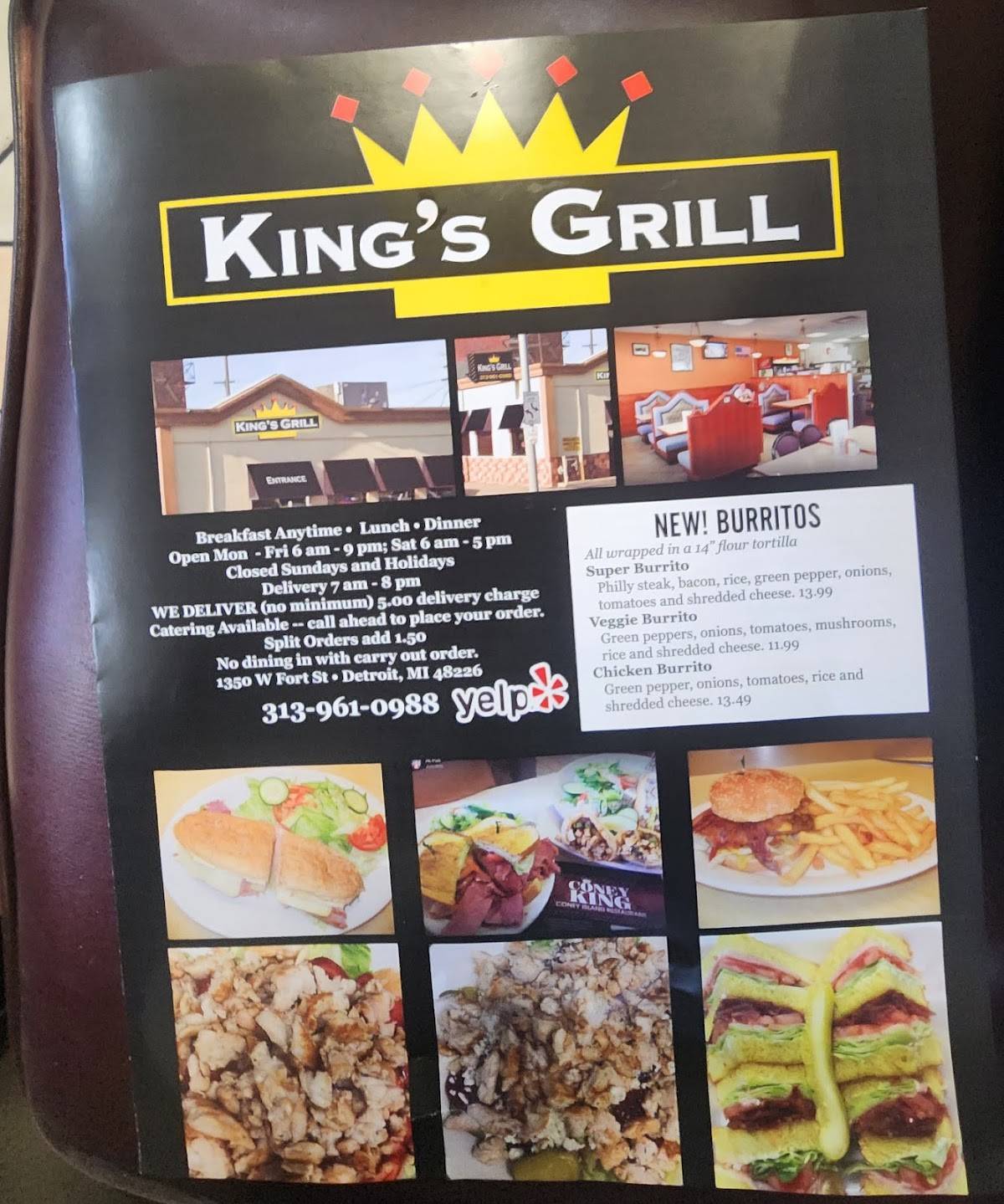 Menu at King Grill restaurant, Detroit