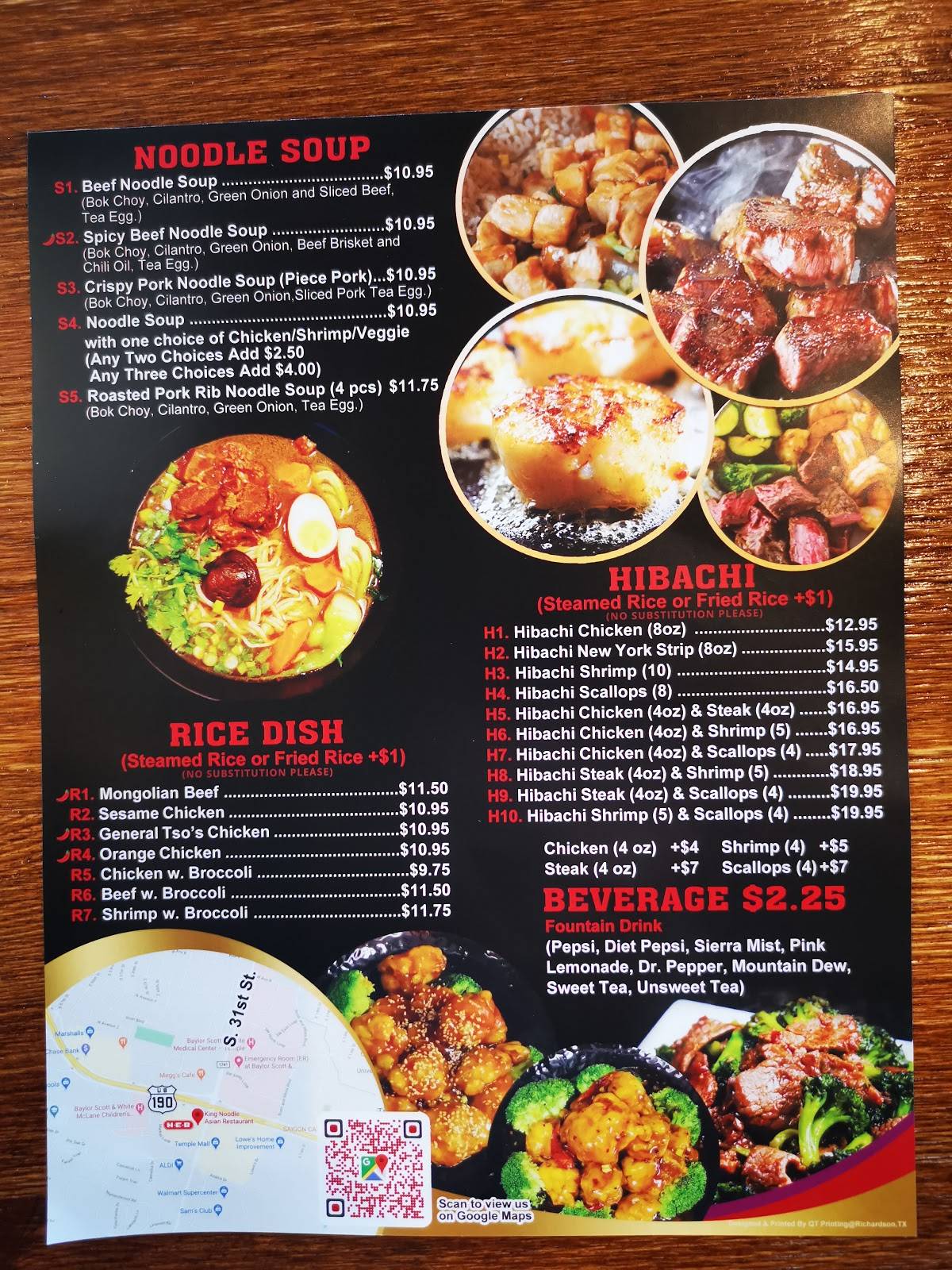Menu at King Noodle Asian Restaurant, Temple