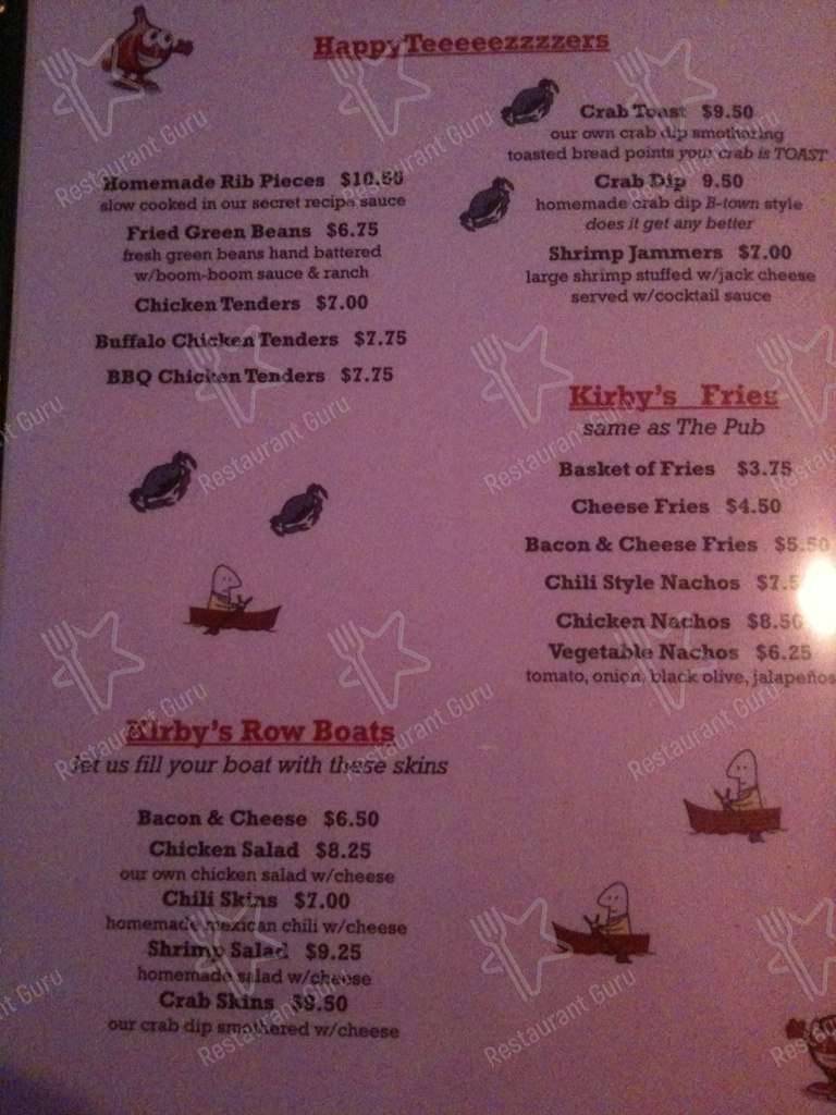 Menu at Kirby's Red Onion Grill pub & bar, Ocean City