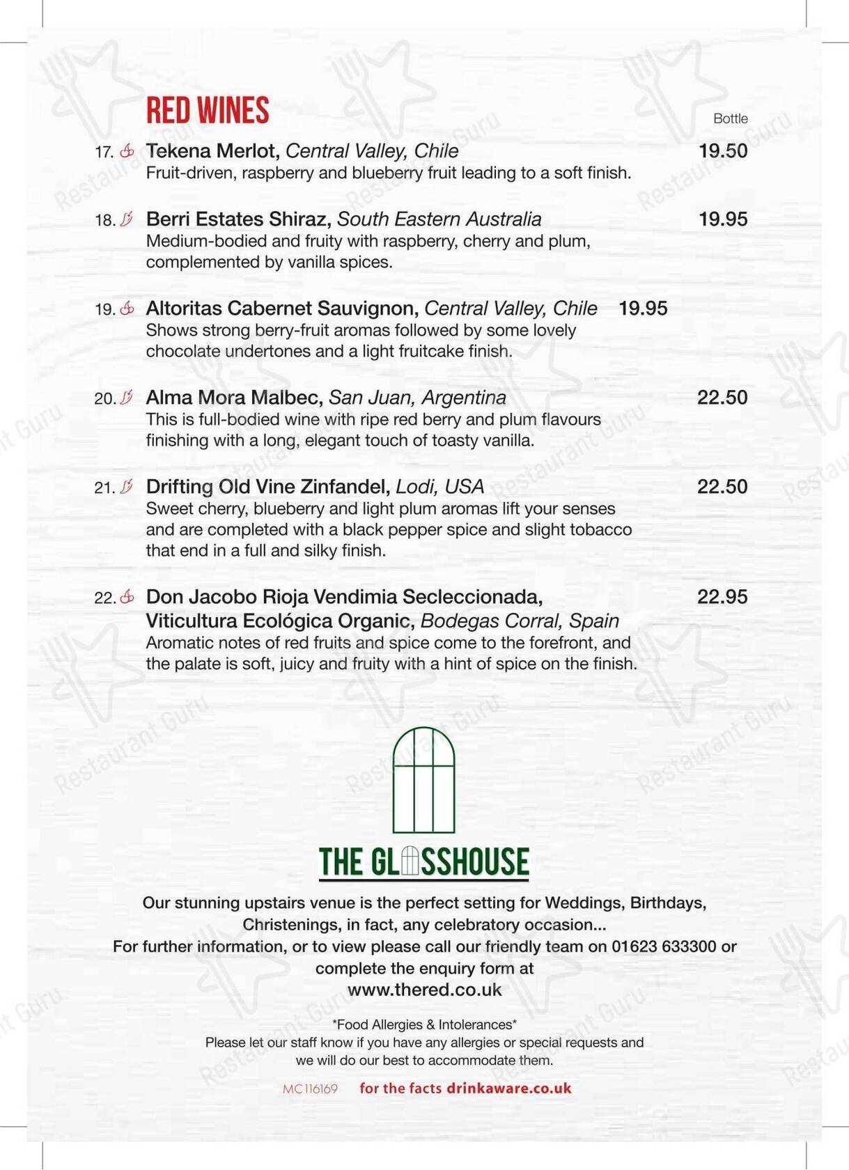 Menu at The Red Bar & Grill, Mansfield