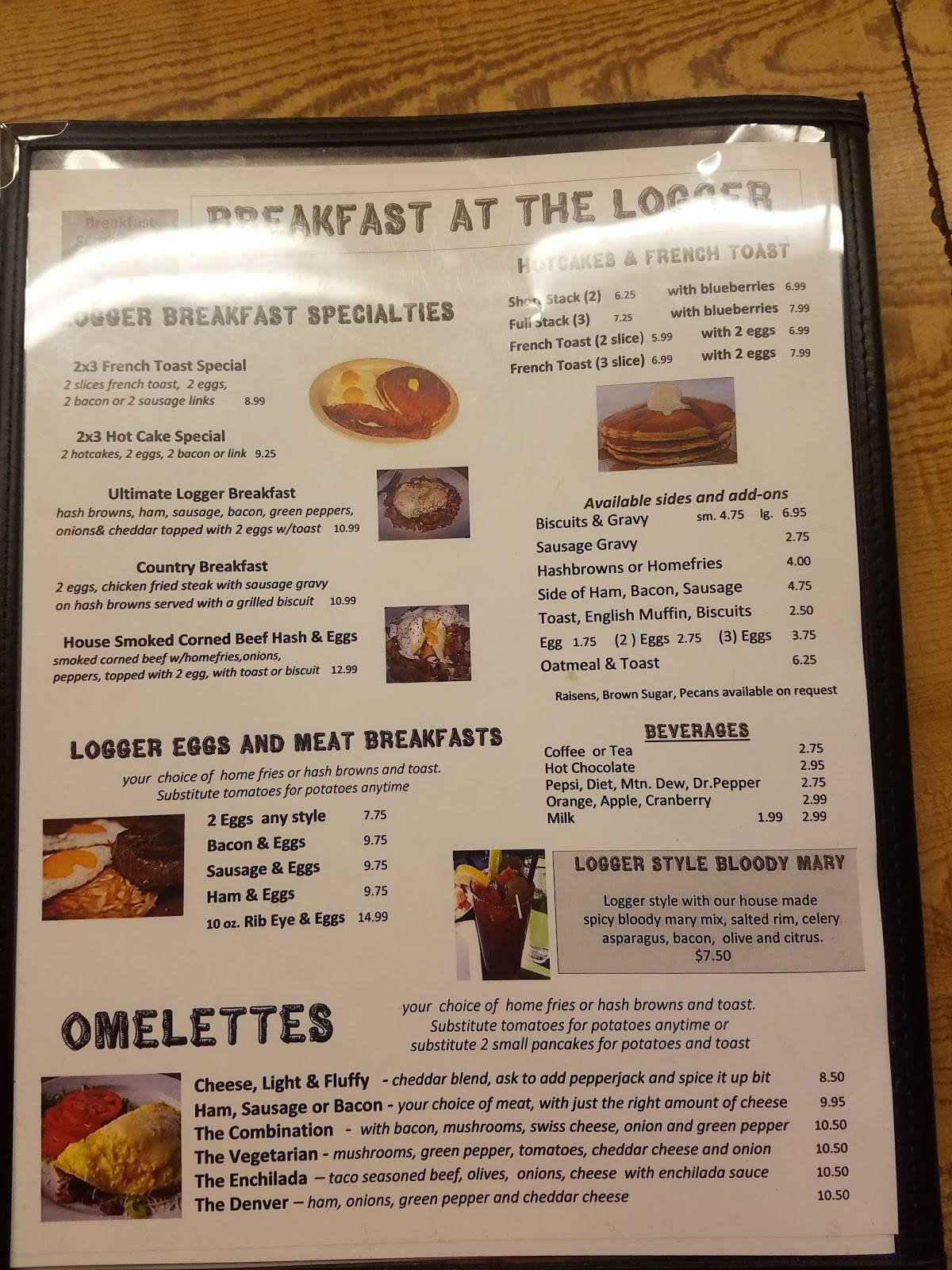 Menu at The Logger Restaurant, Knappa