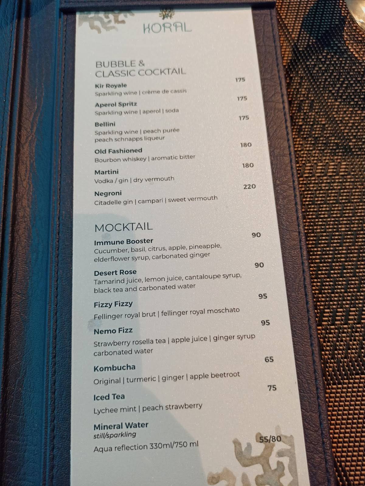 Menu at Koral: Bali’s First Aquarium Restaurant, Jimbaran