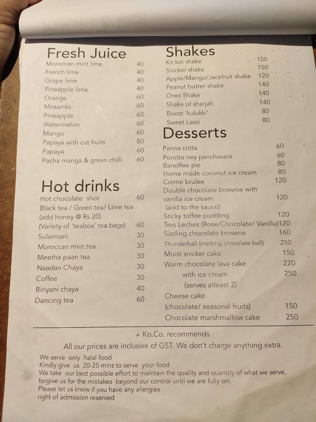 Menu at ko.co. kottayam company, Kottayam