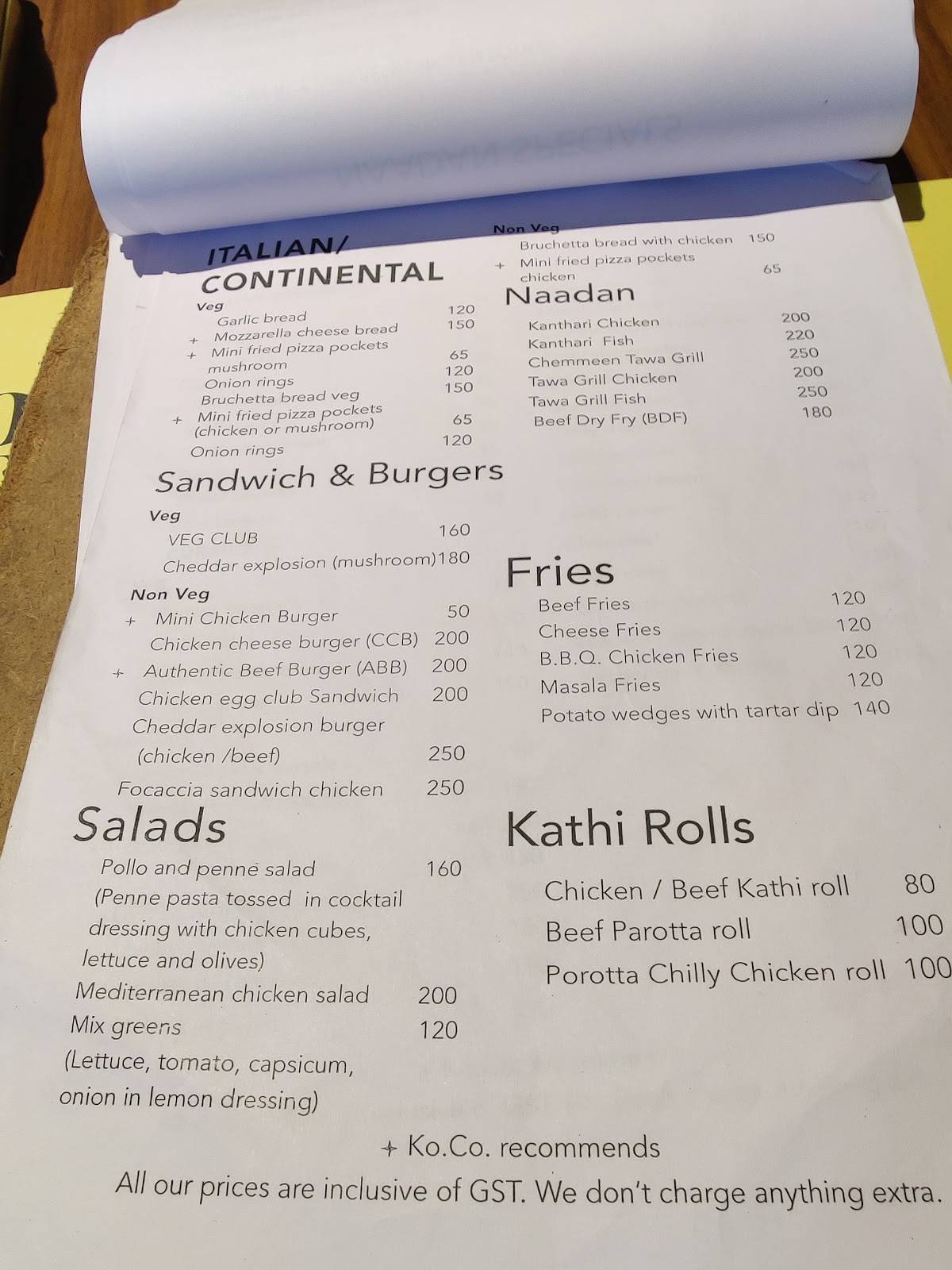 Menu at ko.co. kottayam company, Kottayam