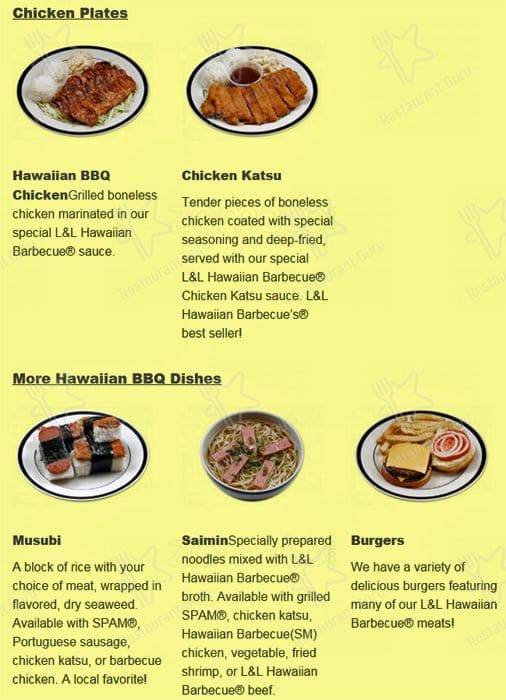 Menu at L&L Hawaiian Barbecue, Federal Way