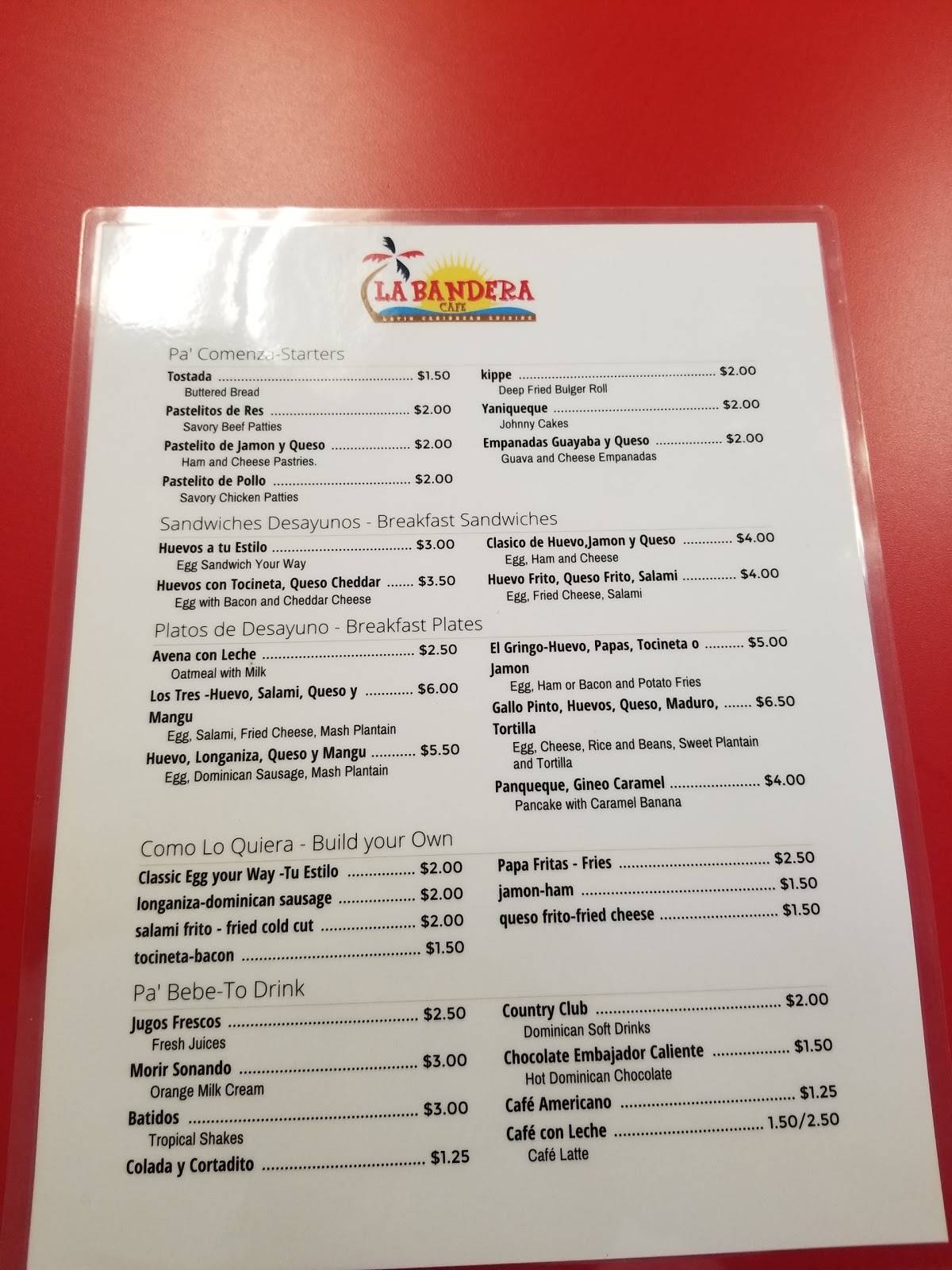 Menu at La Bandera Cafe- Dominican Kitchen, North Miami