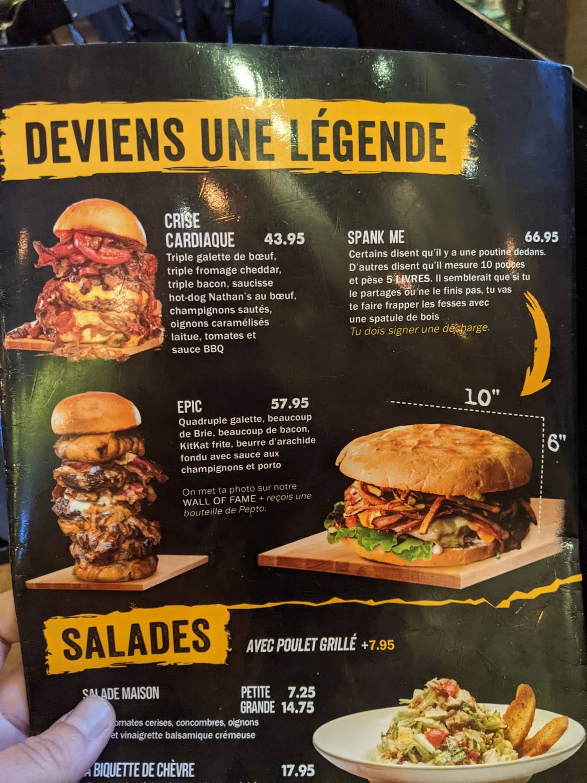 Menu au La Belle et La Bœuf restaurant, Québec