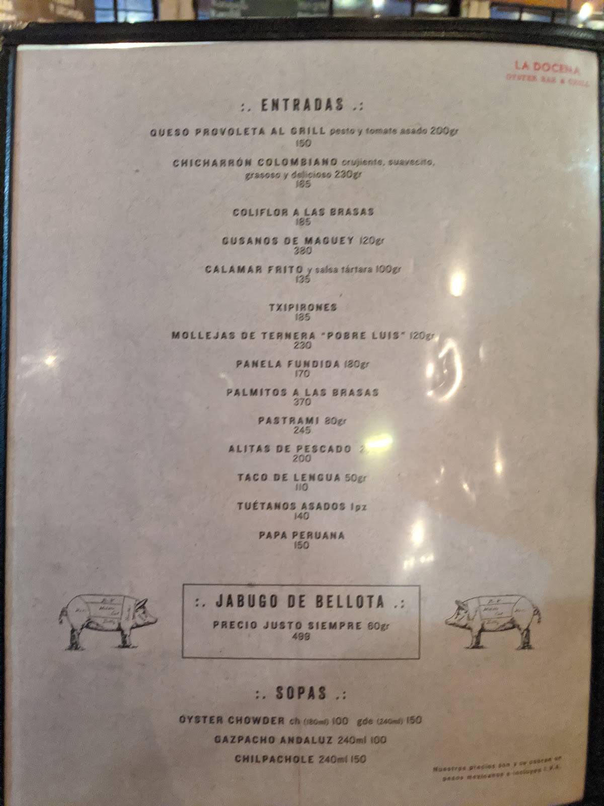 Carta del restaurante La Docena Roma, Ciudad López Mateos, Av. Álvaro ...