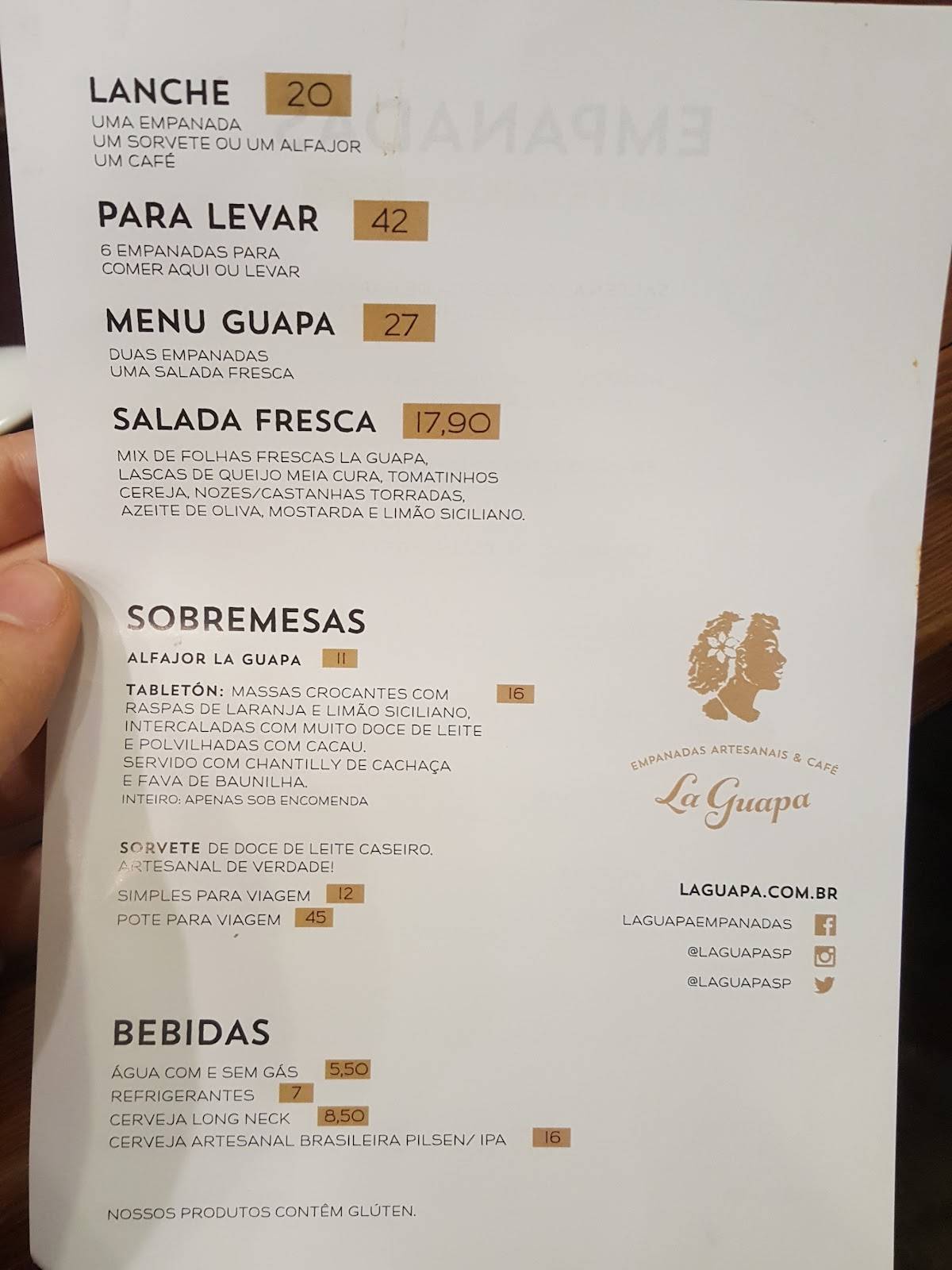 Menu em La Guapa Empanadas café, São Paulo, R. Bandeira Paulista