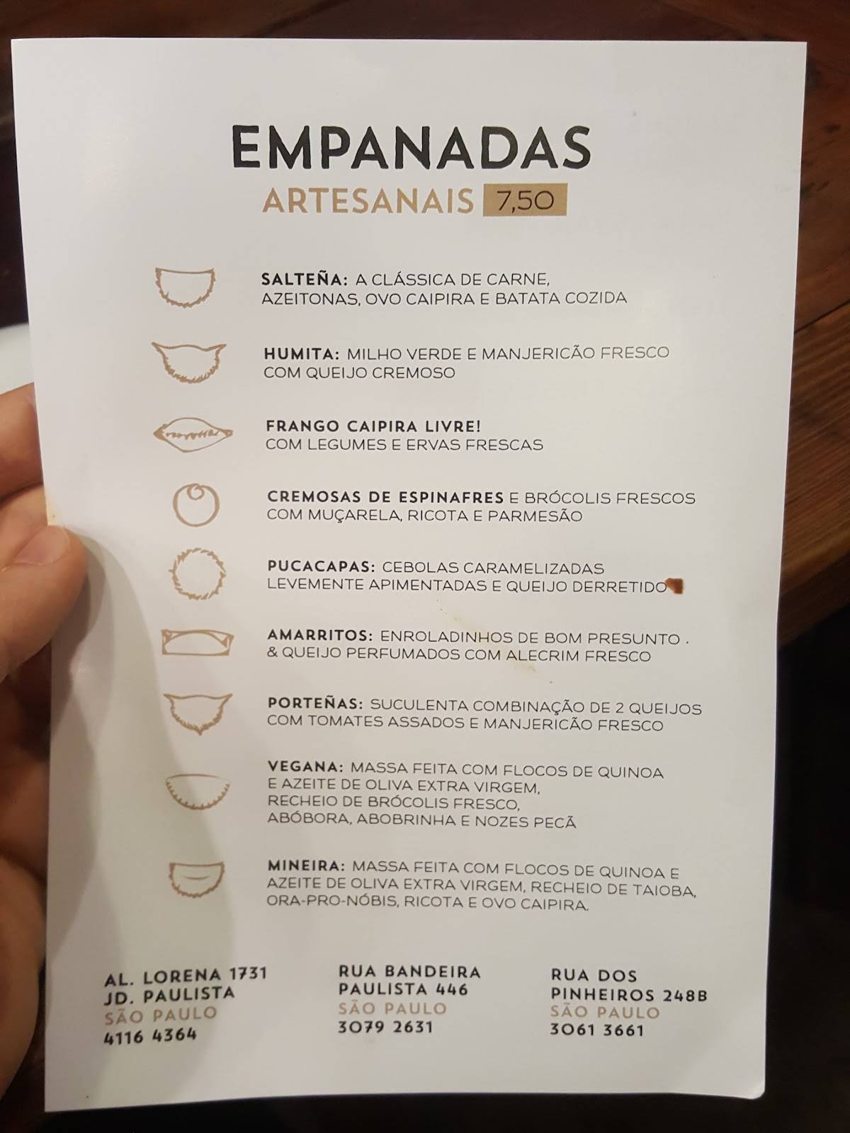 Menu at La Guapa Empanadas Craft and Coffee cafe, São Paulo, R ...