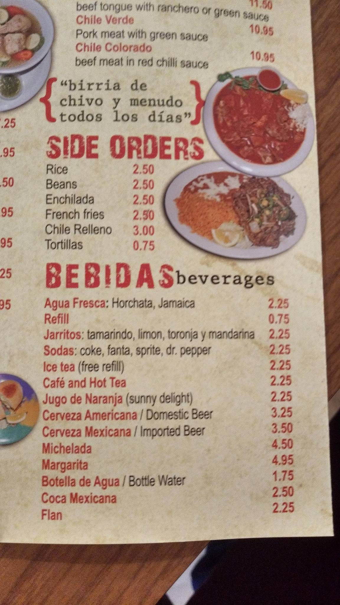 Menu at La Perla Tapatia Restaurant, Delano