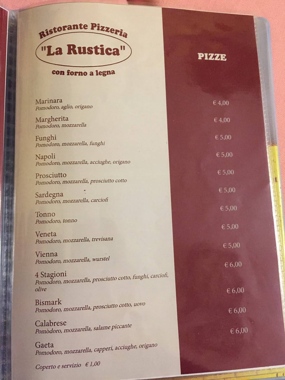 Menu da La Rustica pizzeria, Milano