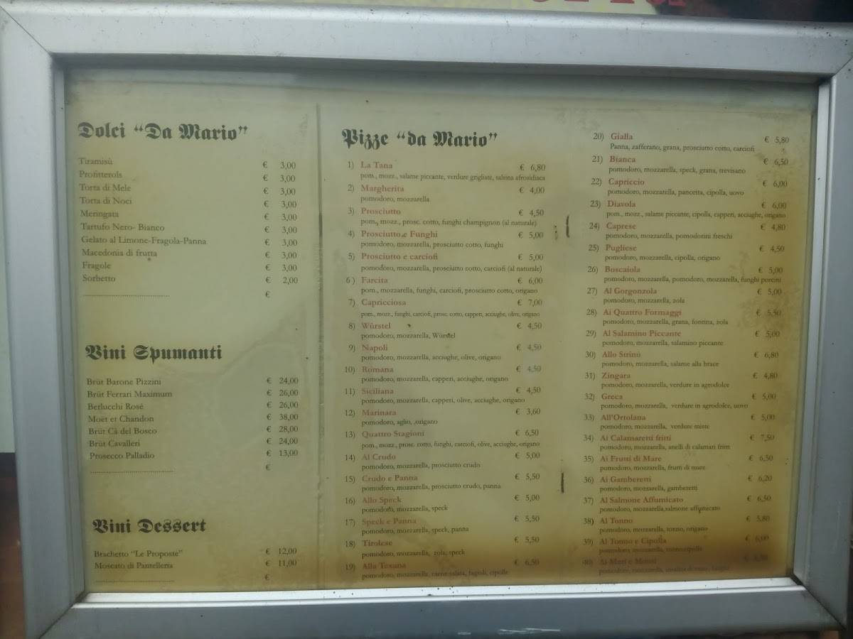Menu da La Tana Da Mario ristorante, Gianico