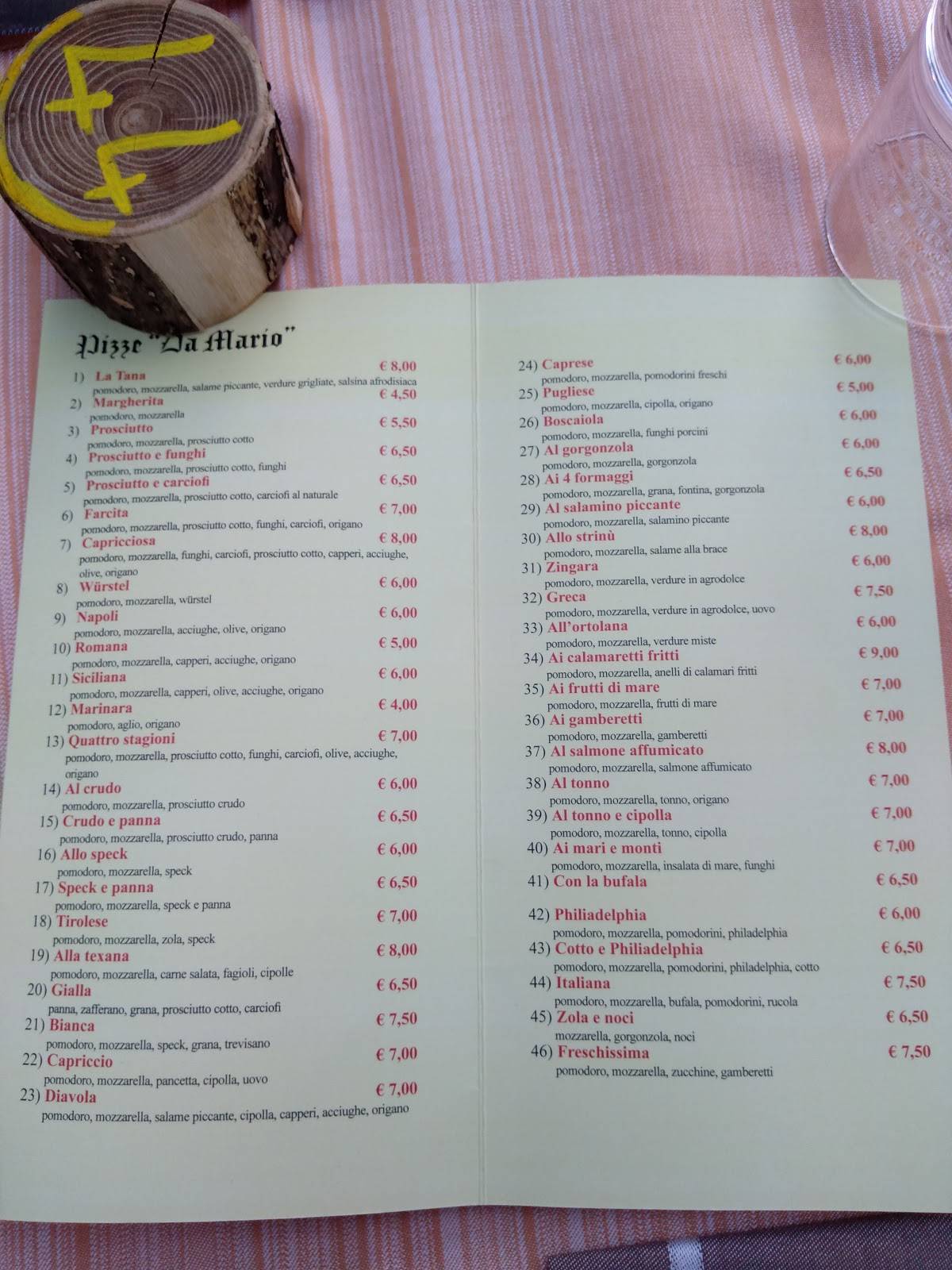 Menu da La Tana Da Mario ristorante, Gianico