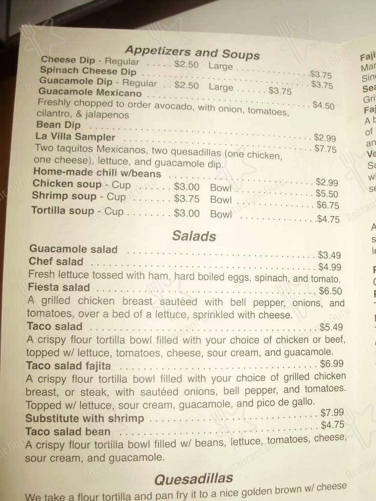Menu at La Villa Mexican Restaurant, Mena