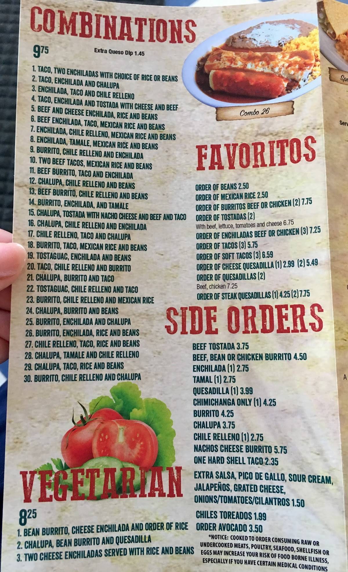 Menu at Azteca Grill restaurant, Lake Wylie