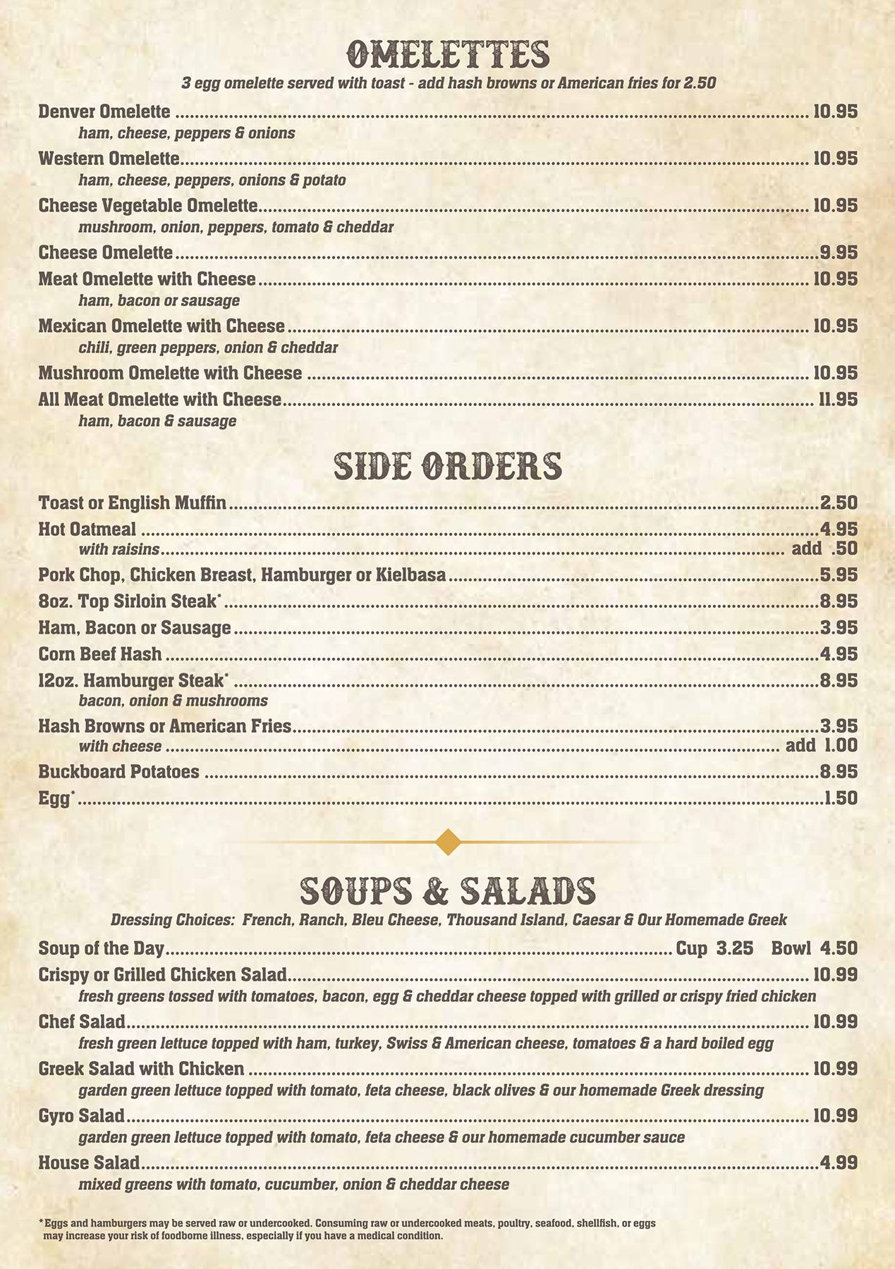 Menu at Buckboard restaurant, Lakeville