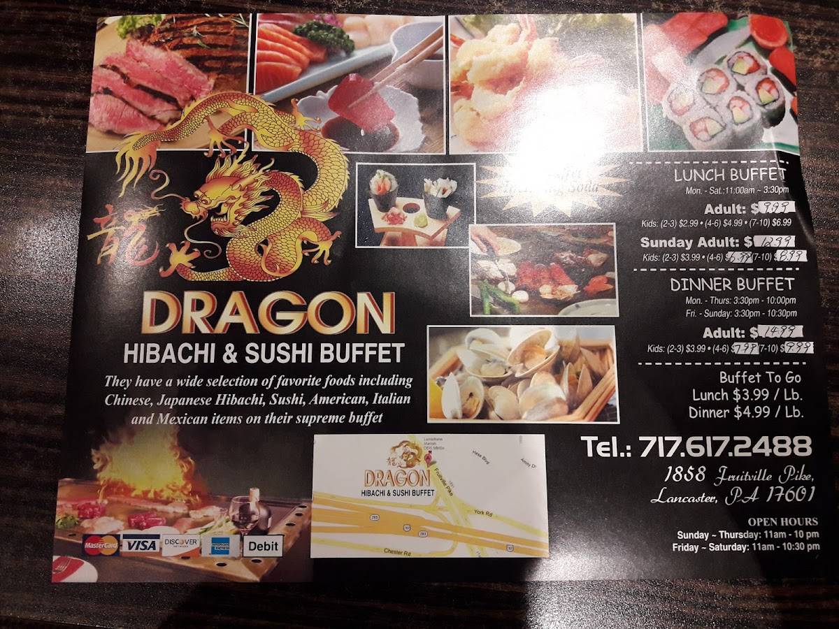Carta del restaurante Dragon Hibachi & Sushi Buffet, Lancaster