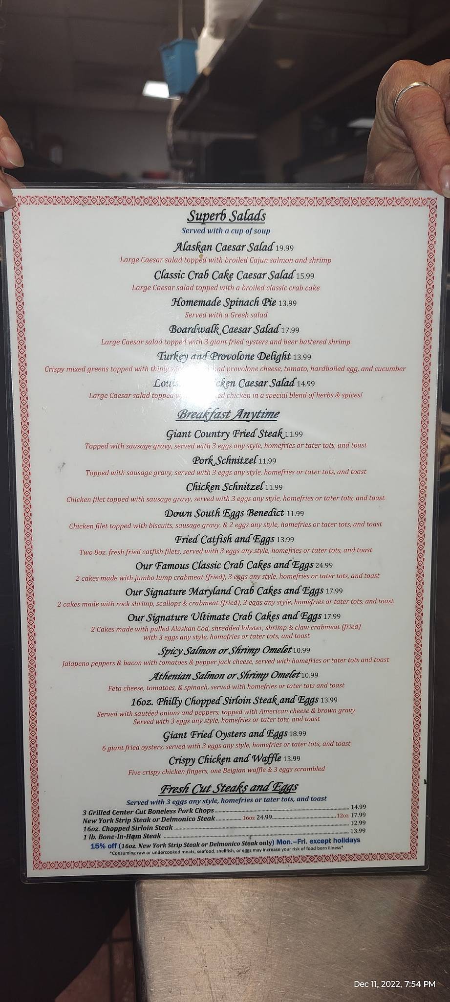 Menu at Knight & Day Diner restaurant, Lititz