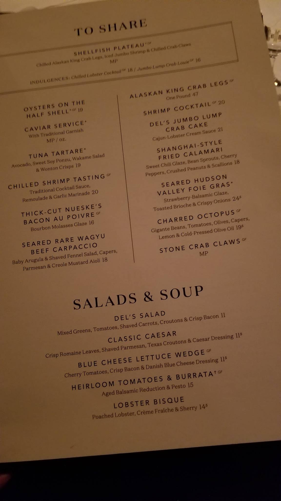 Menu at Del Frisco's Double Eagle Steakhouse, Las Vegas
