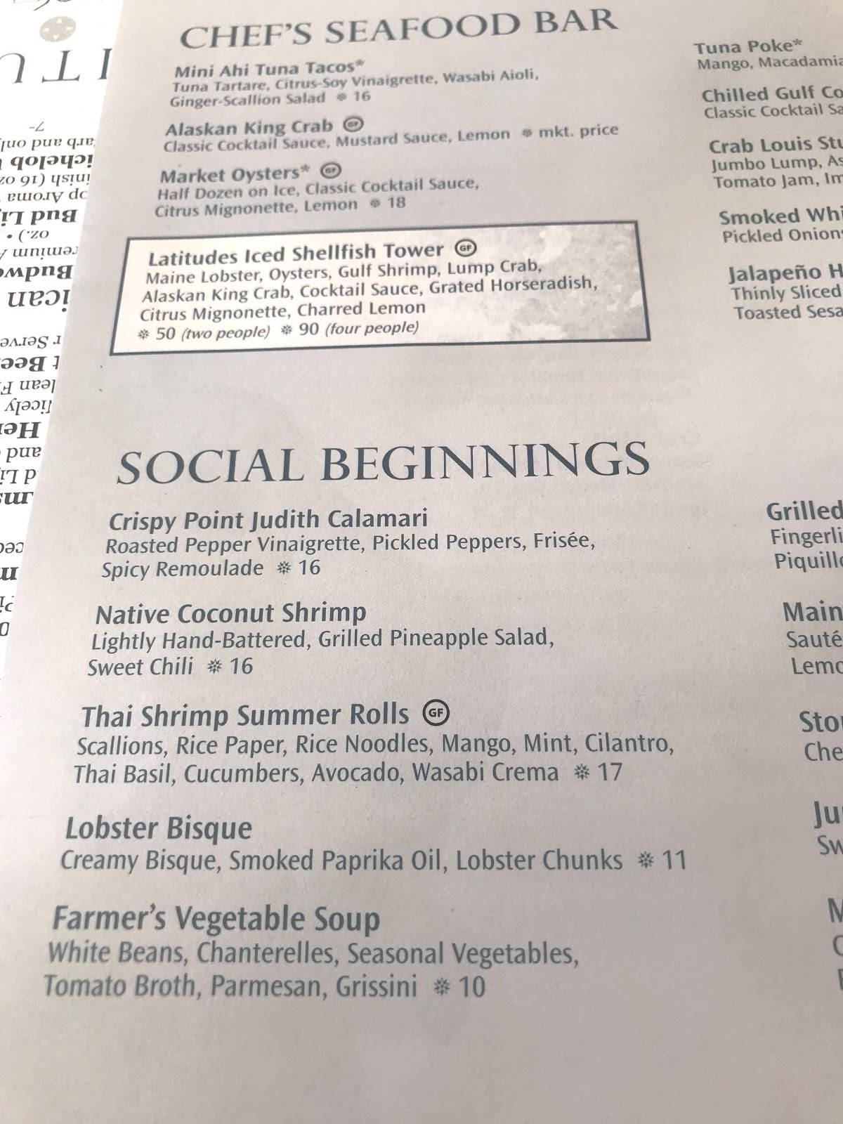 Menu at Latitudes Restaurant, Highland Beach, S Ocean Blvd