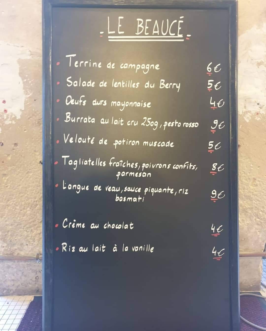 Menu au Le Beaucé restaurant, Paris