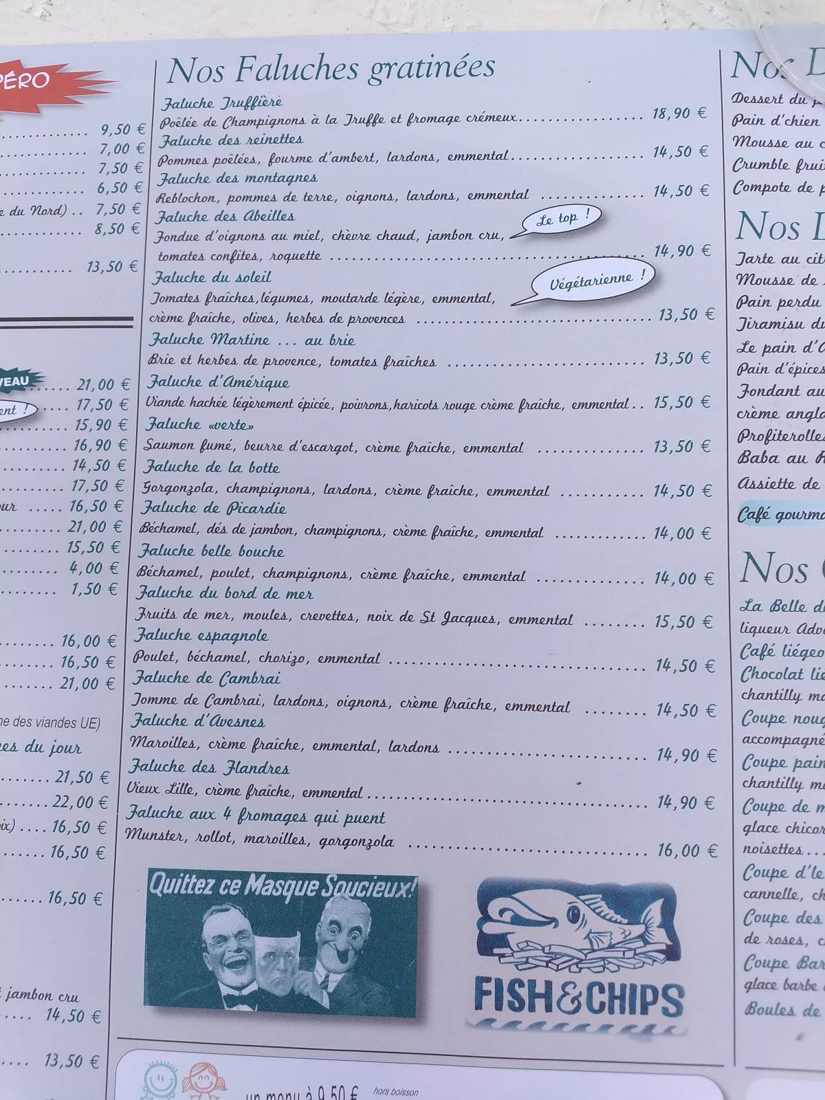 Menu au Le Pain de la Bouche restaurant, Lens, 41 Bis Rue de la Gare