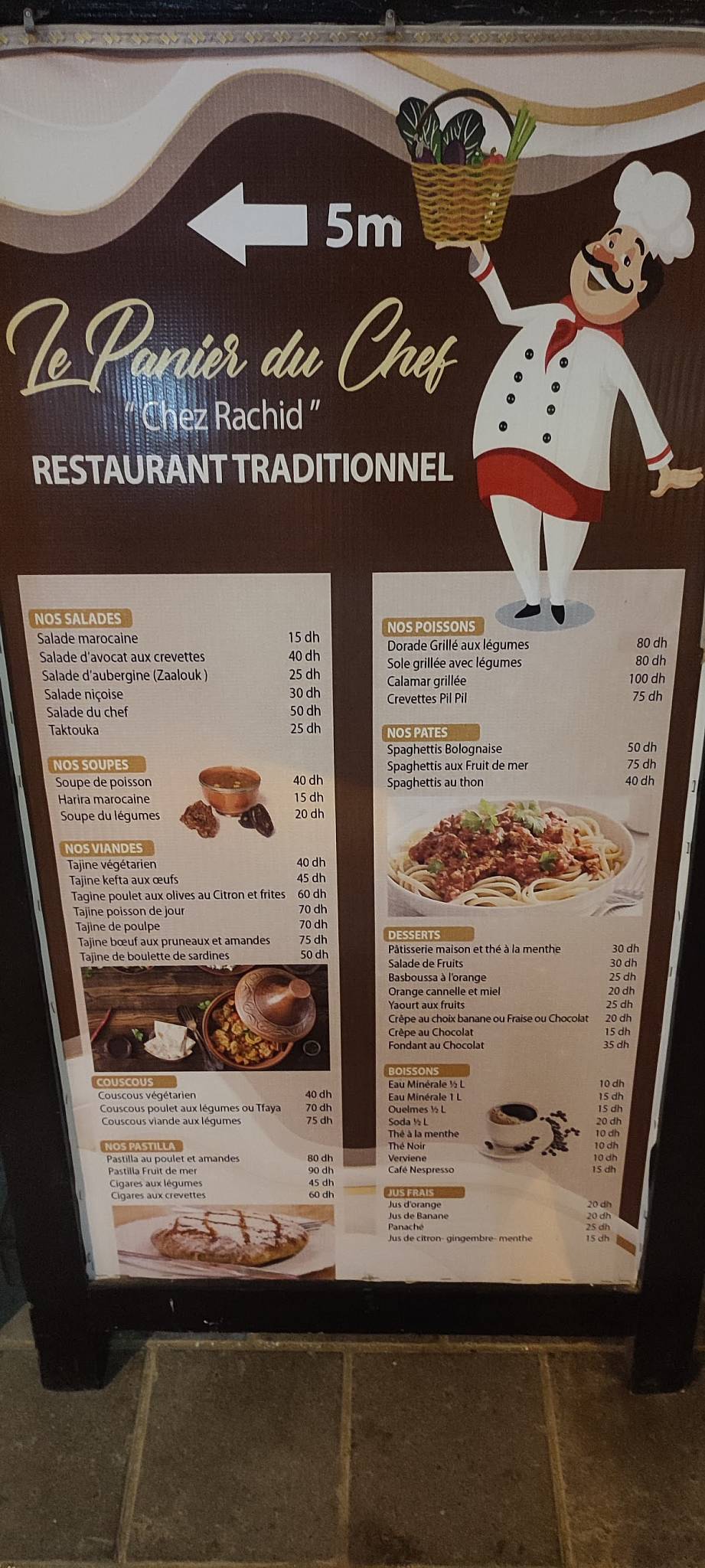 Carta del restaurante Le Panier du Chef Chez Rachid Akachoud, Esauira