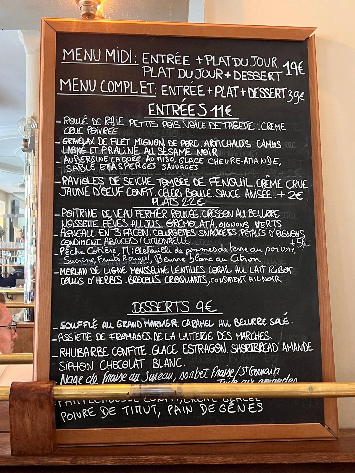 Menu at Le Pantruche restaurant, Paris, 3 Rue Victor Massé