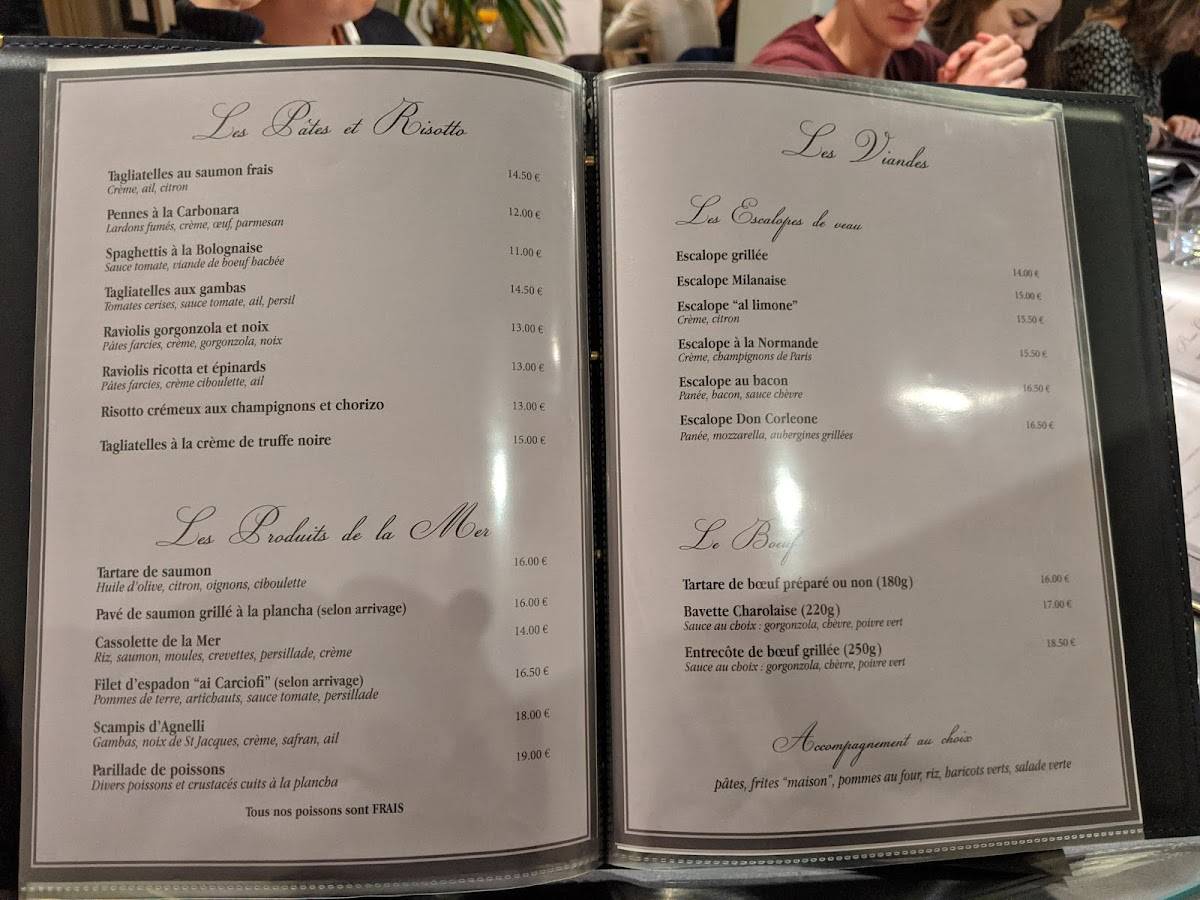 Menu au L'Envie pizzeria, Nevers