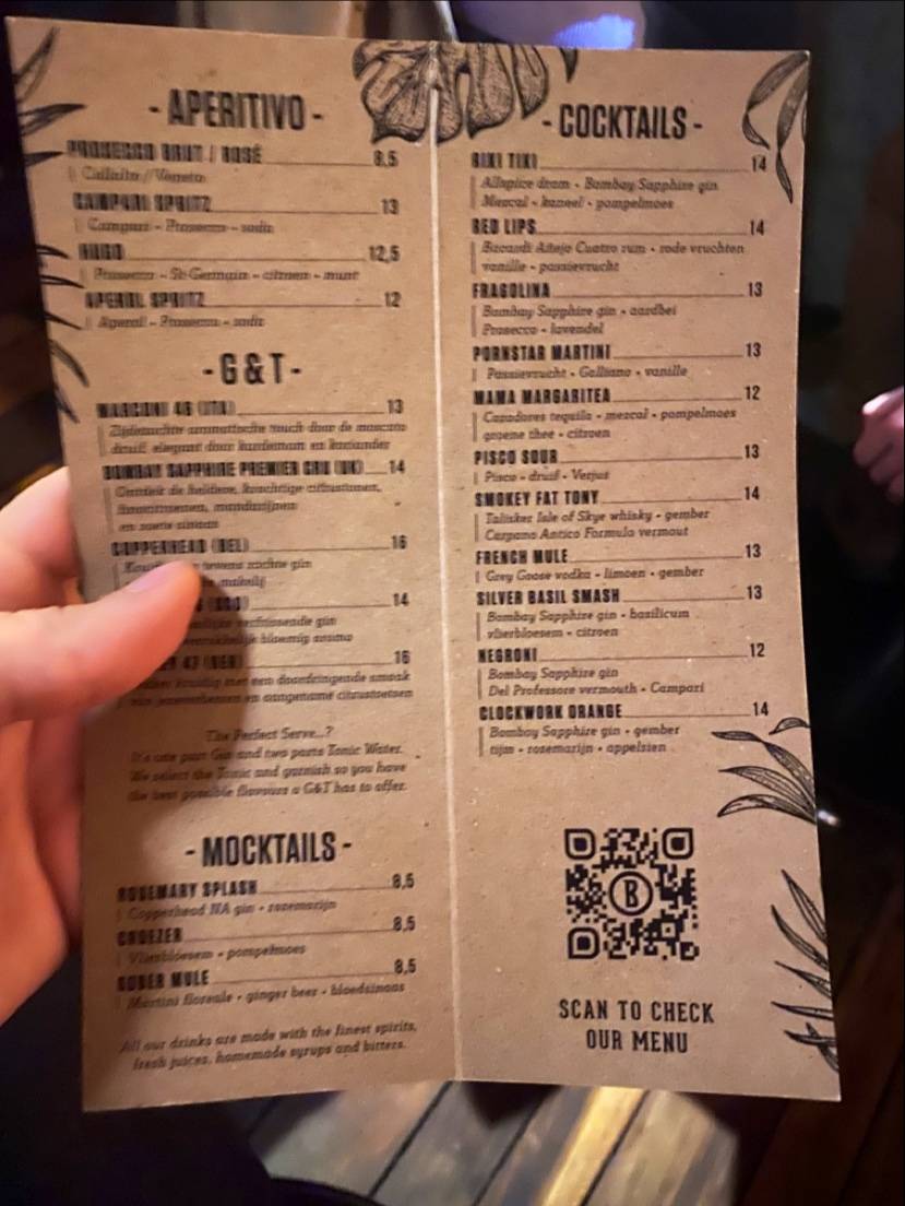 Menu at Baracca, Leuven