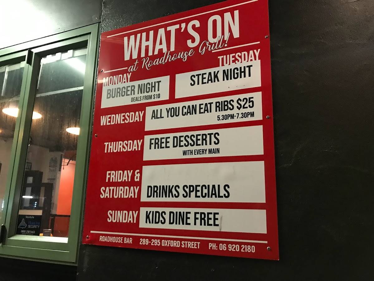Menu at Roadhouse Grill restaurant, Levin