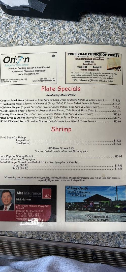 Menu at Libby's Catfish & Diner restaurant, Priceville, AL-67