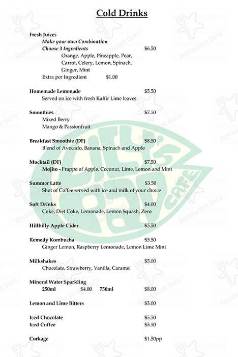 Menu at Lily's Pad Cafe, Leura