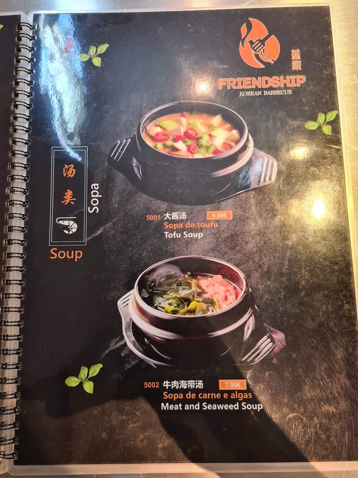 Menu at Friendship Korean BBQ, Lisbon