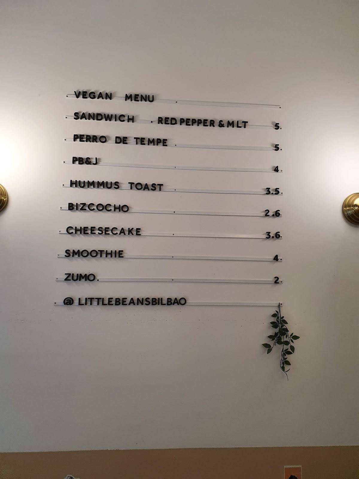 Menu at Little Beans cafe, Bilbao
