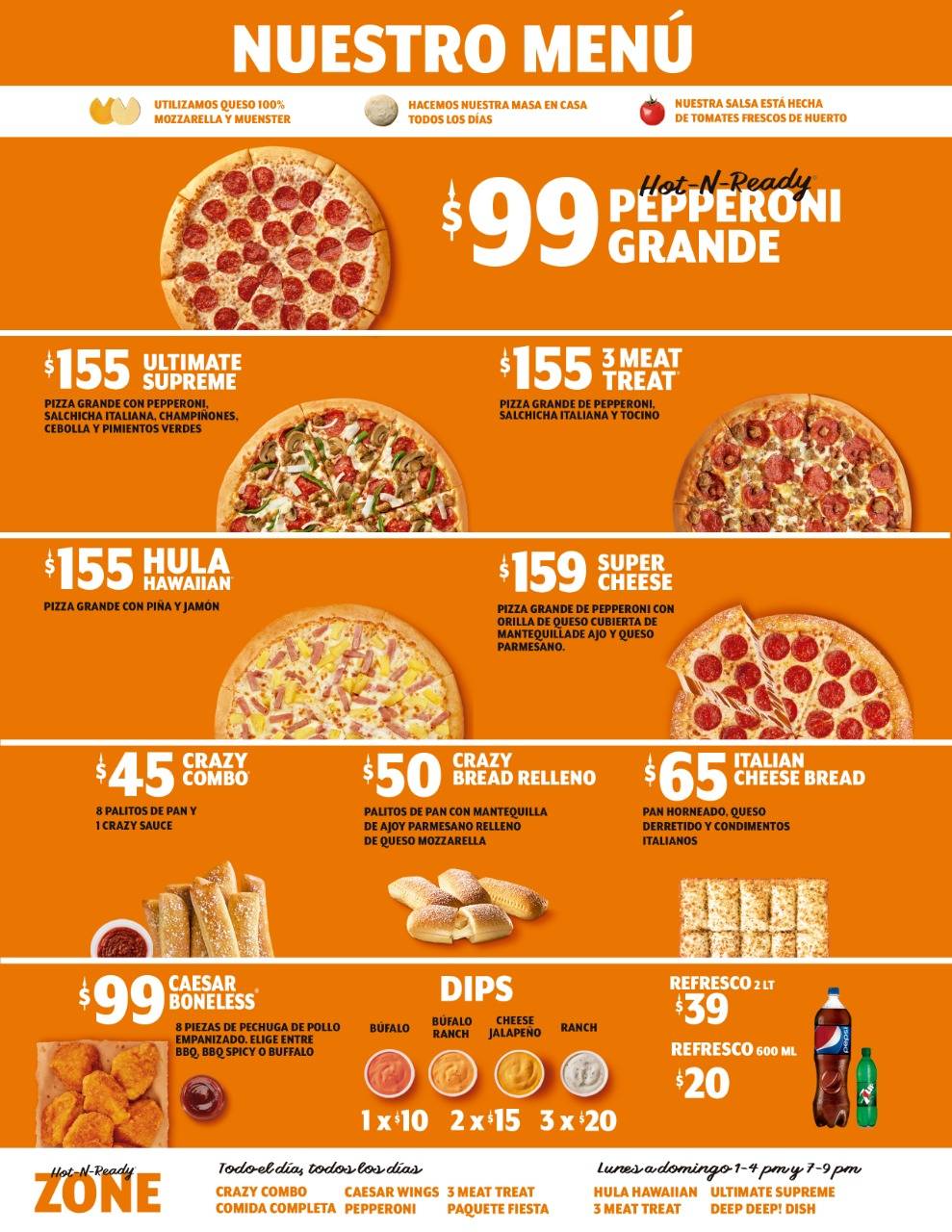 Menu at Little Caesars Pizza restaurant, Tijuana, Jesús García 528