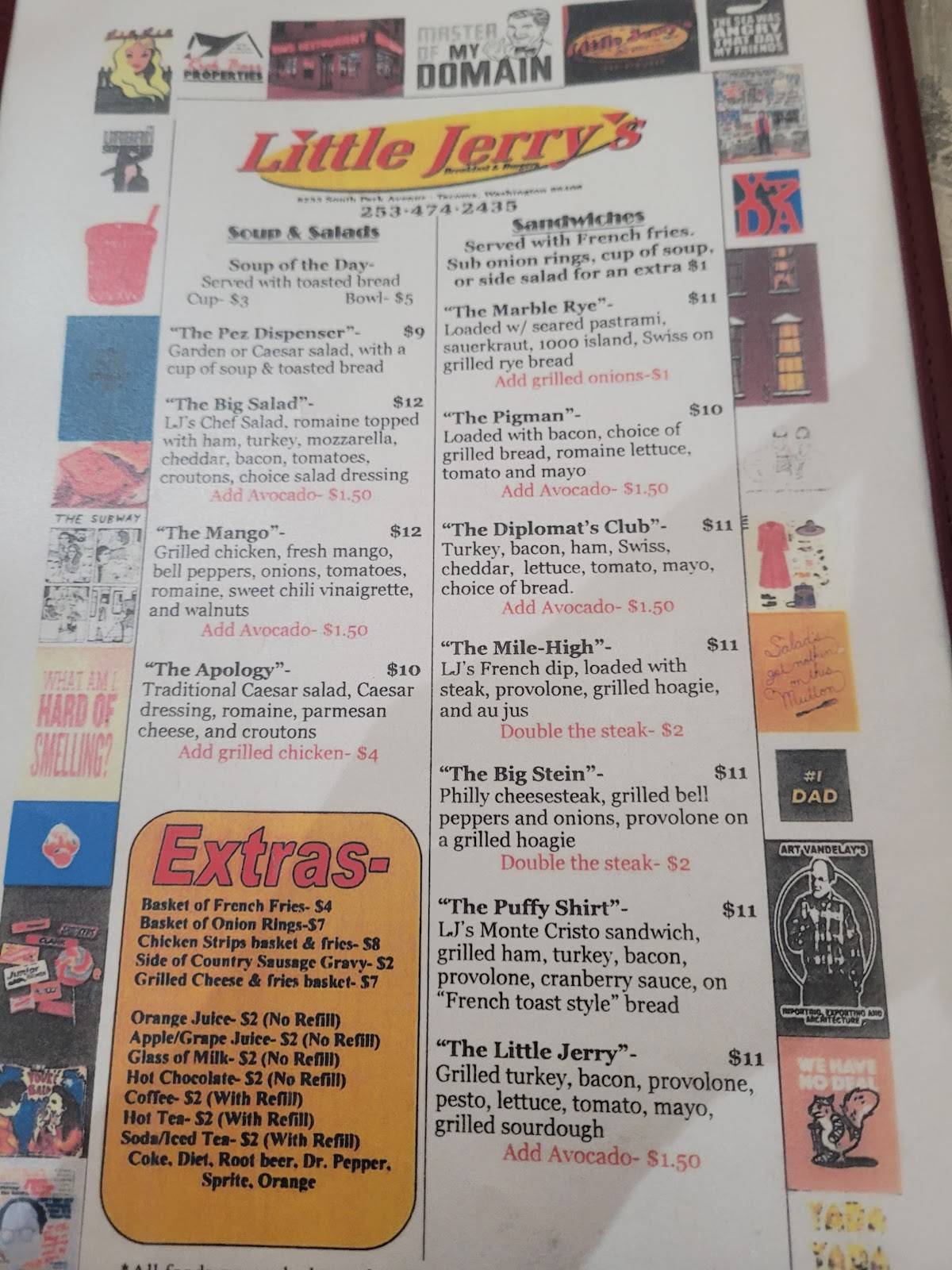 Menu at Little Jerry's restaurant, Tacoma, Park Ave. S