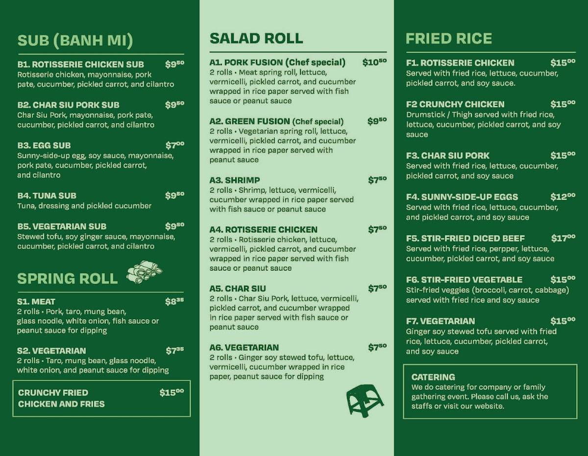 Carta del restaurante Little Viet, Nanaimo