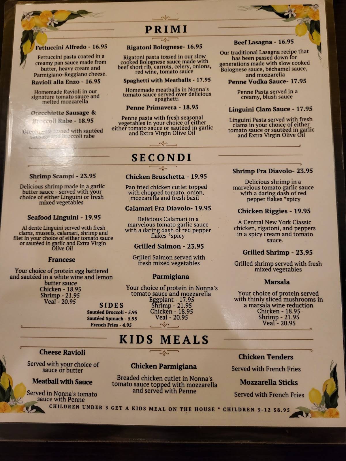 Menu at Il Limone Restaurant Pizzeria, Liverpool