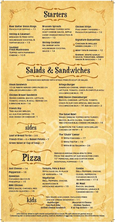 Menu at Loading Chute Restaurant and Barn, Creston