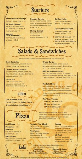 Menu at Loading Chute Restaurant and Barn, Creston
