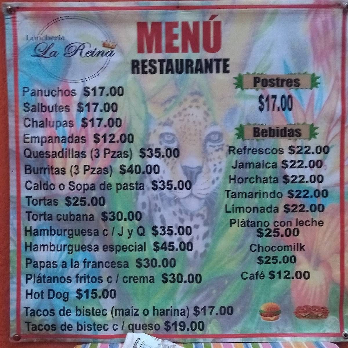 Menu at Loncheria La Reyna restaurant, Valladolid