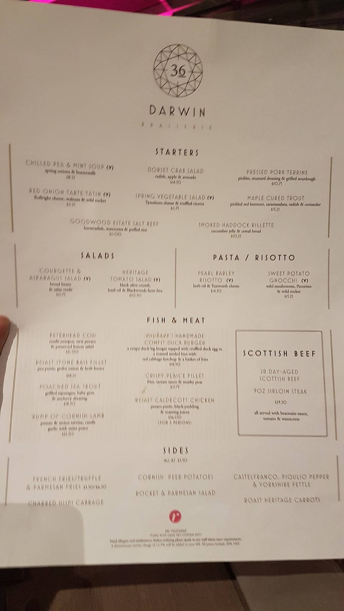 Menu at Darwin Brasserie pub & bar, London, Level 36