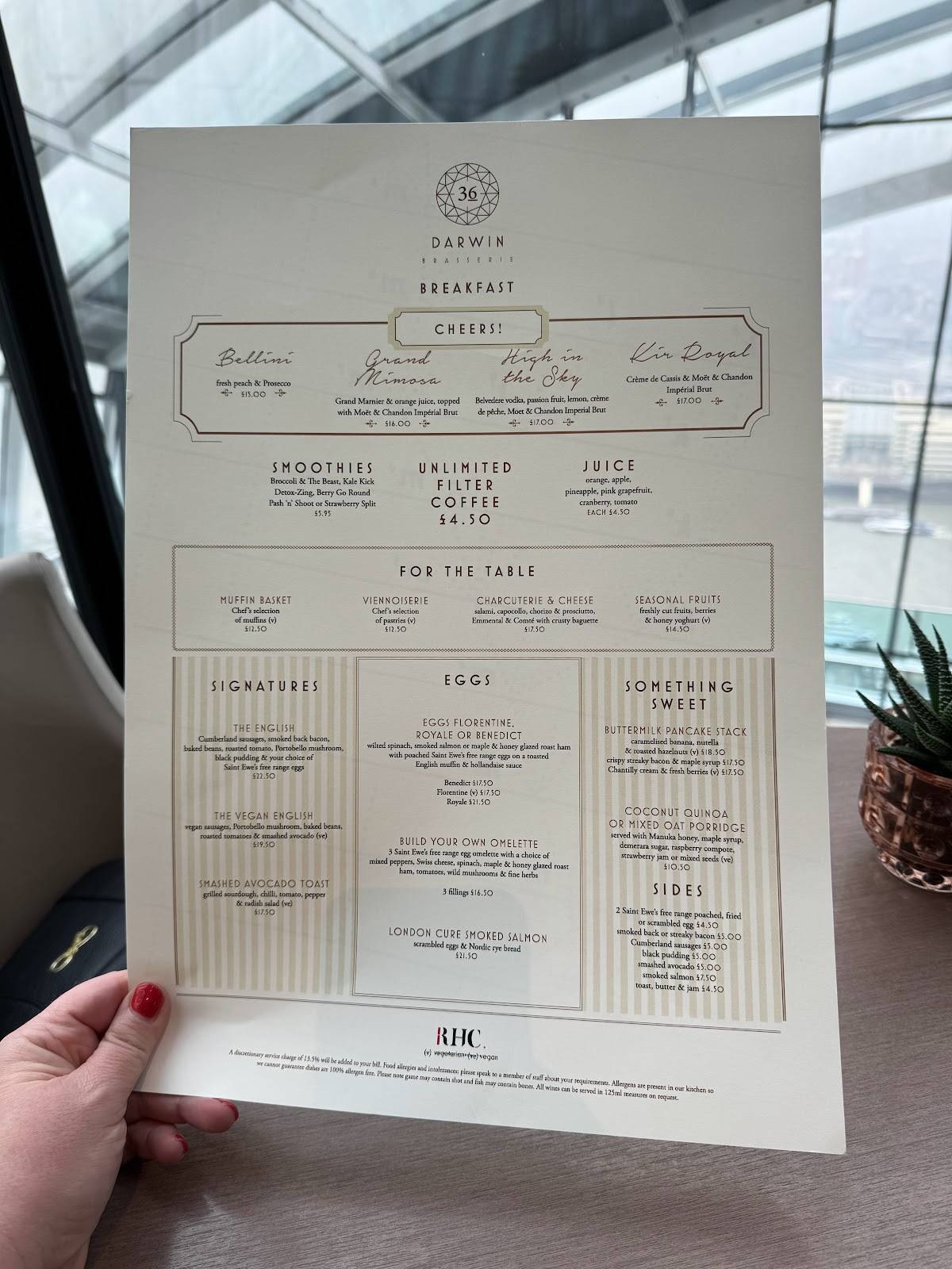 Menu at Darwin Brasserie pub & bar, London, Level 36