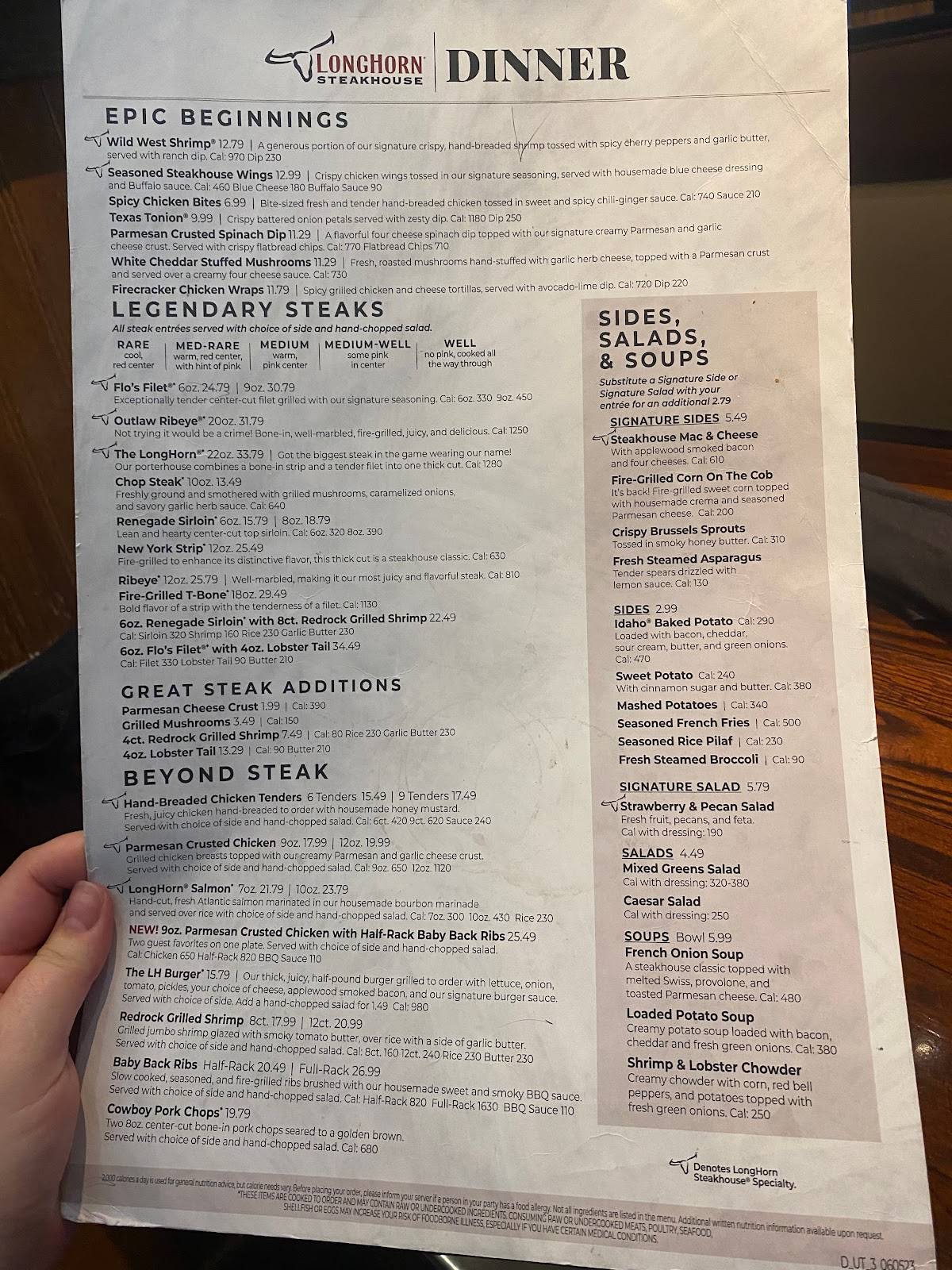 Menu at LongHorn Steakhouse, Midvale, 963 East Fort Union Blvd