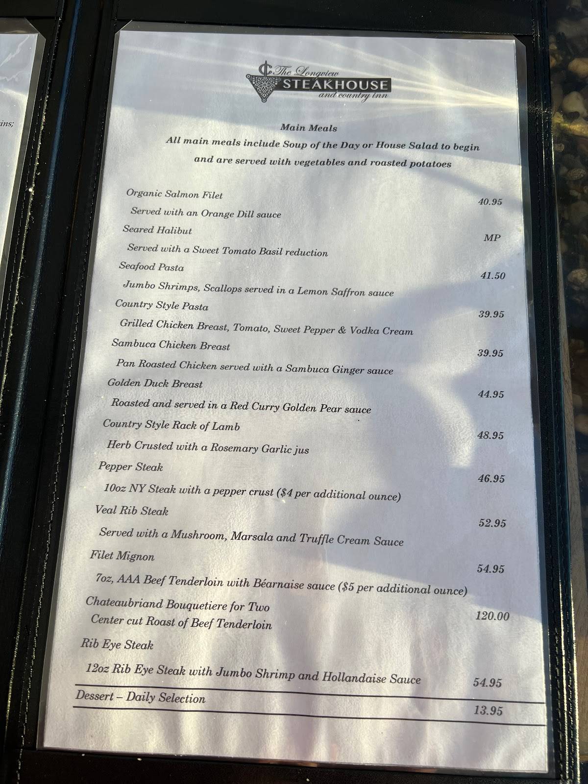 Menu at Longview Steakhouse, Longview, Highway 22 West