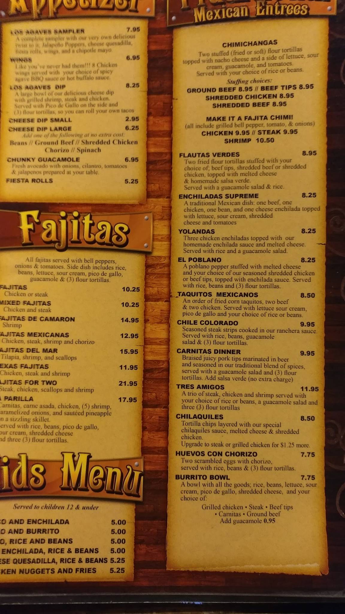 Menu at Los Agaves restaurant, Dunbar, Dunbar Ave