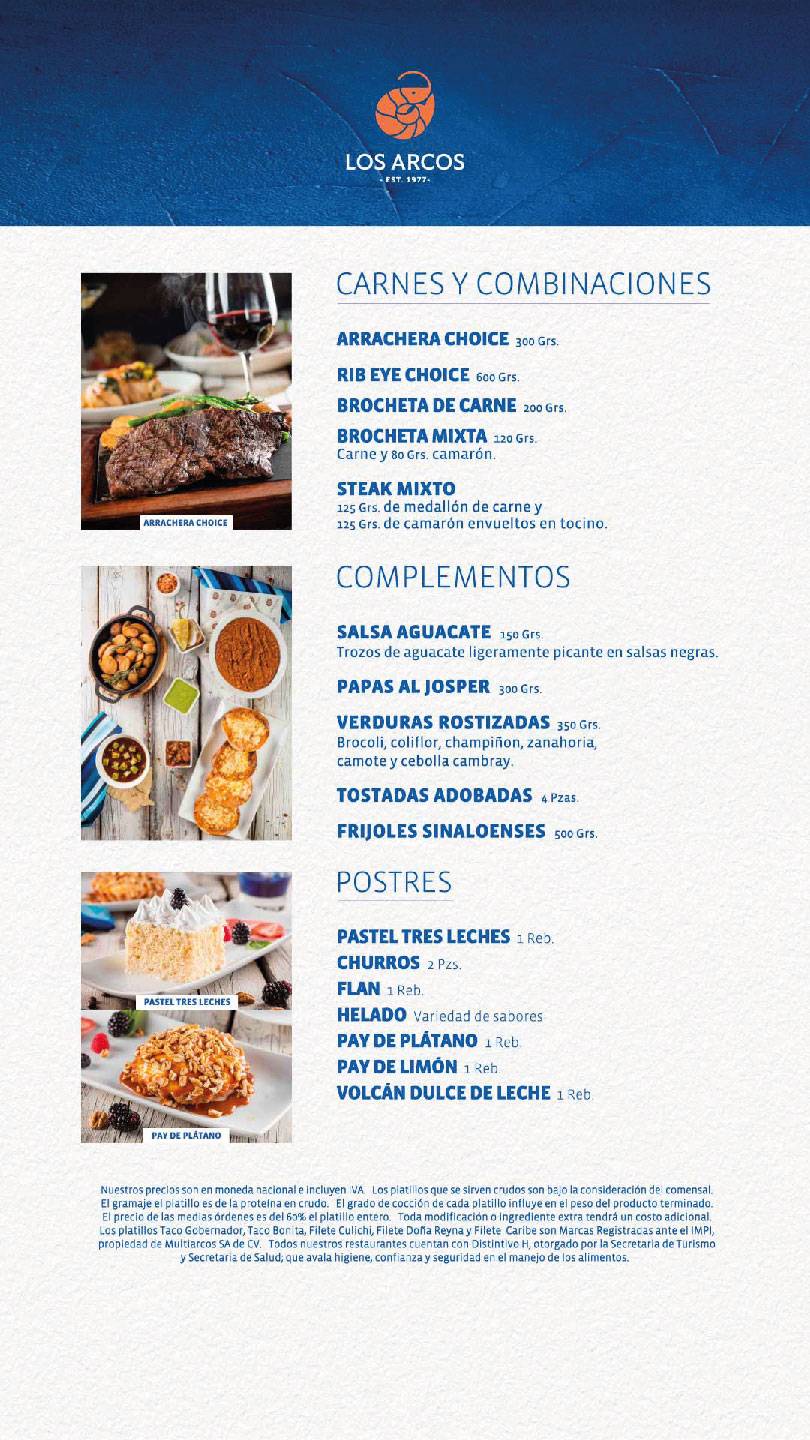Menu at Los Arcos restaurant, Ciudad Juarez