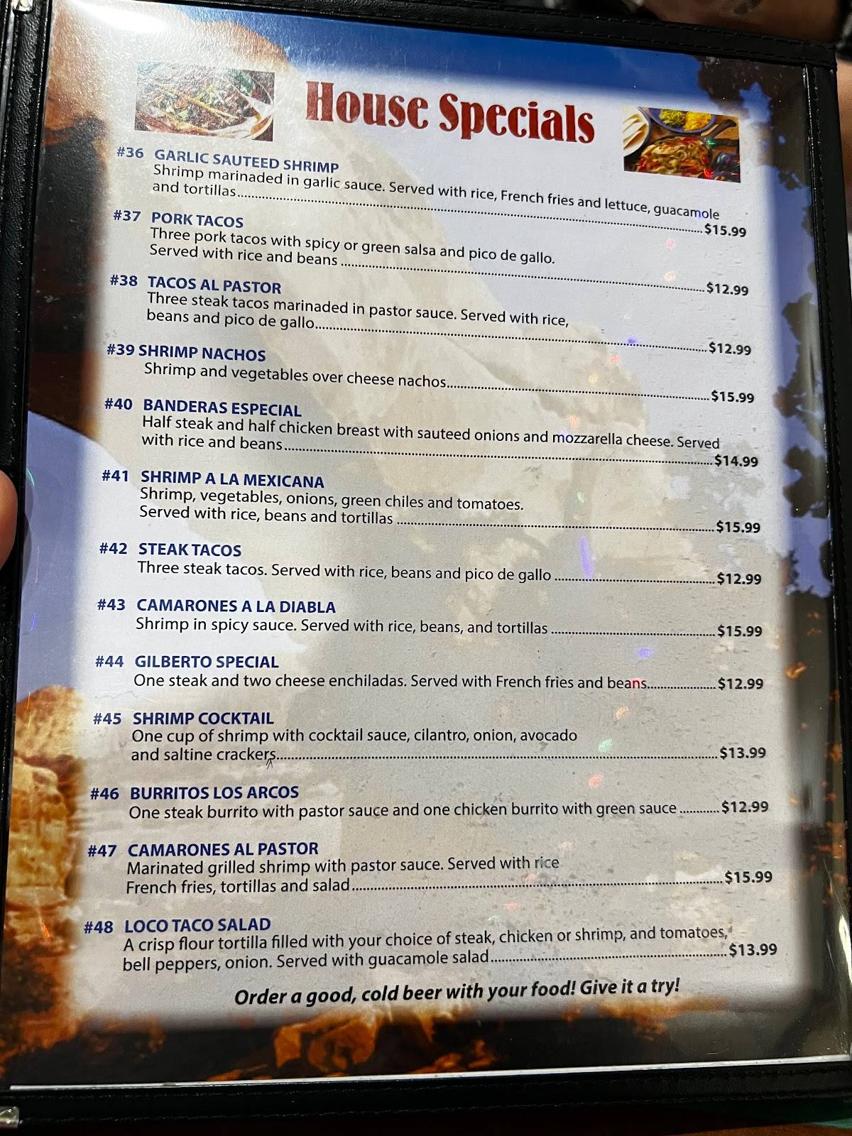 Menu at Los Arcos restaurant, Upper Sandusky